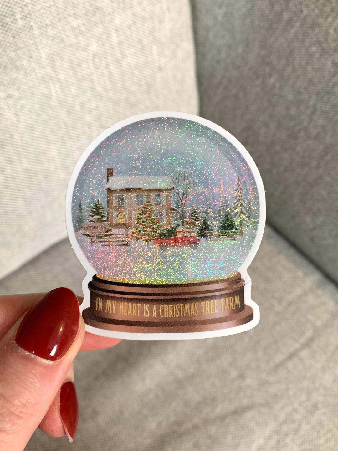 Christmas Farm Snowglobe Shimmer Sticker, Nostalgic Holiday Sparkly ...
