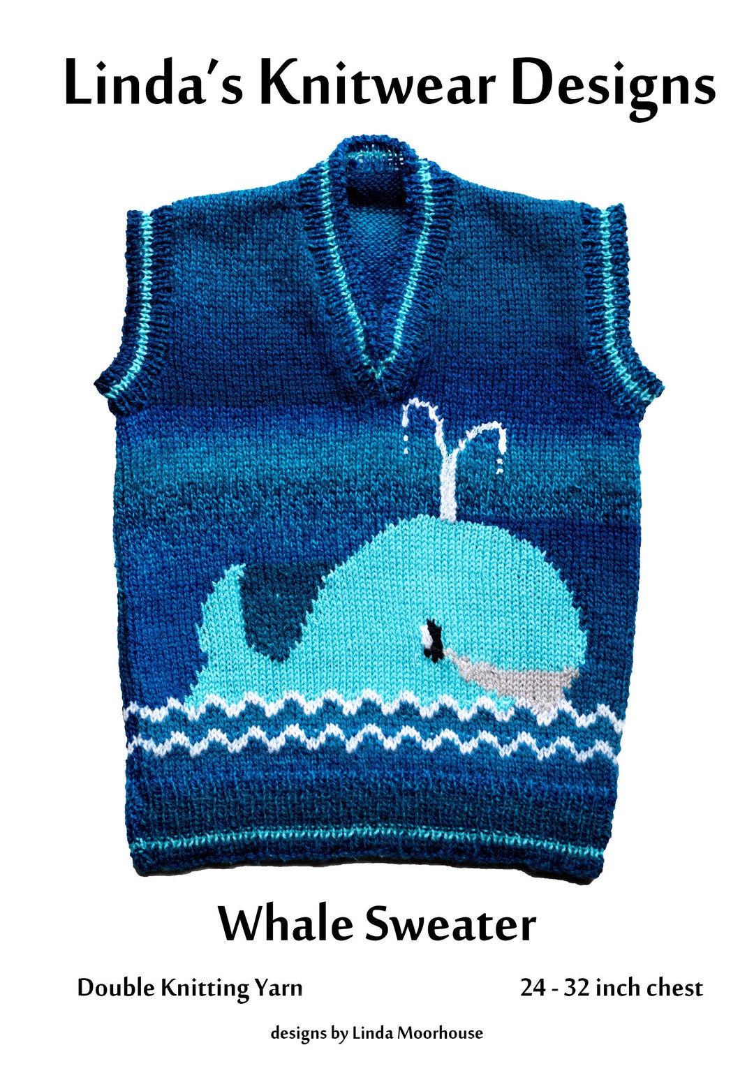 Children's Whale Motif Sweater Knitting Pattern - Sizes 24 to 32 Inches ...