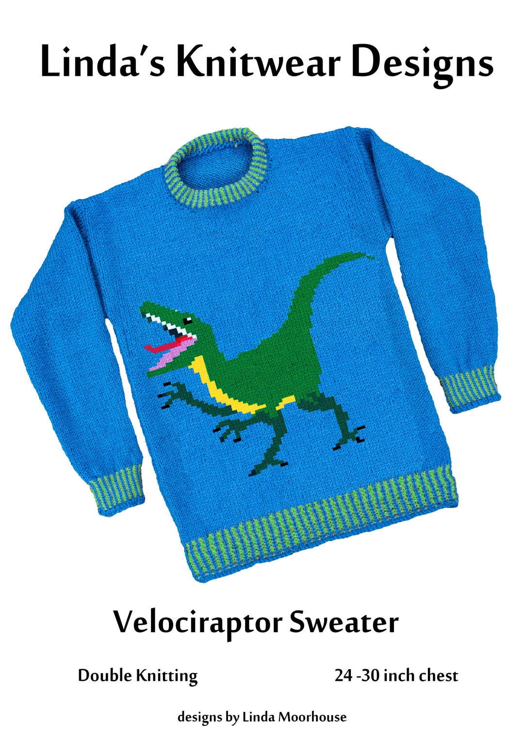 Velociraptor Dinosaur Children's Sweater English Knitting Pattern - PDF ...