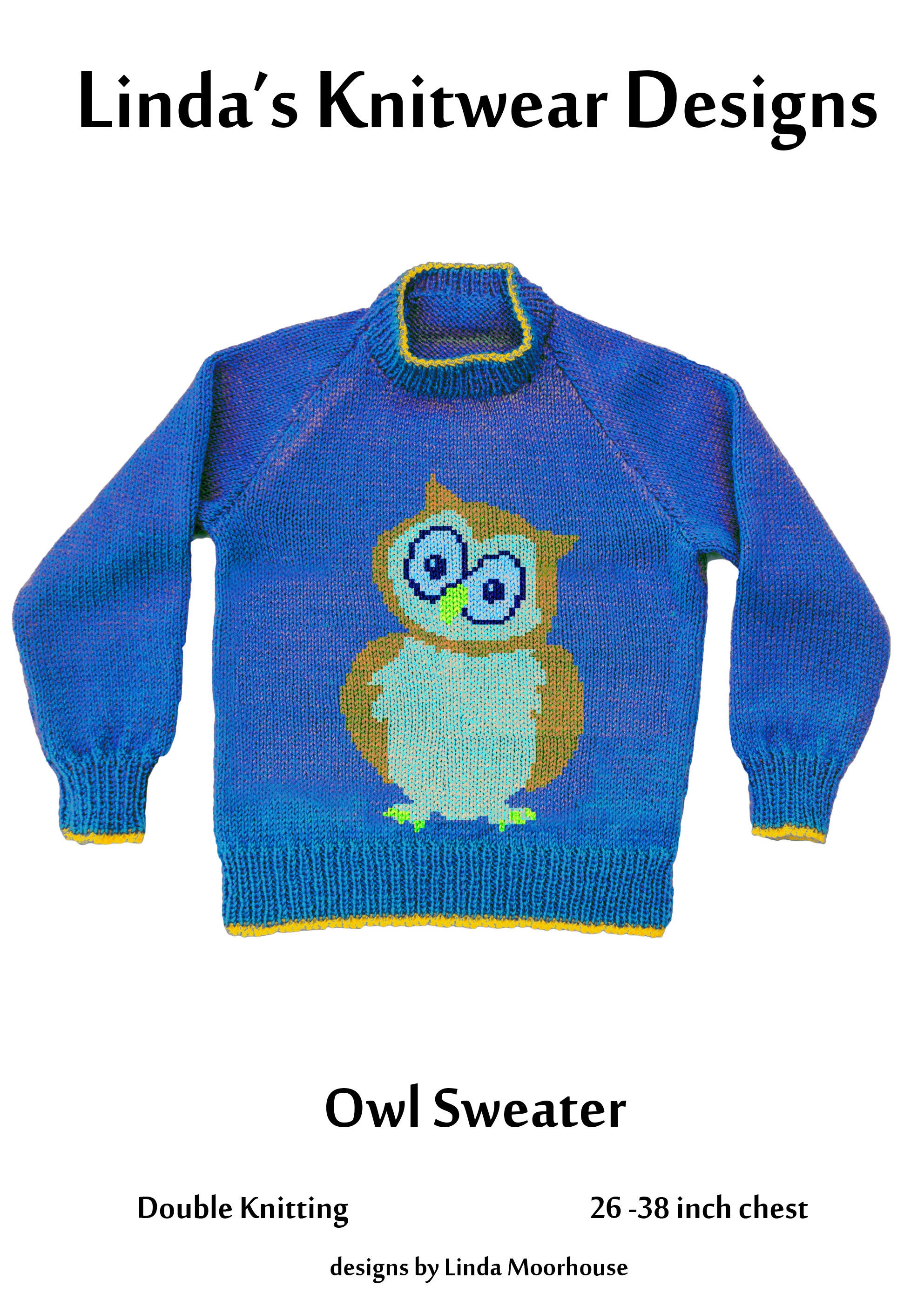 Children and Adult Owl Motif Sweater Knitting Pattern Sizes 26 to 38 ...