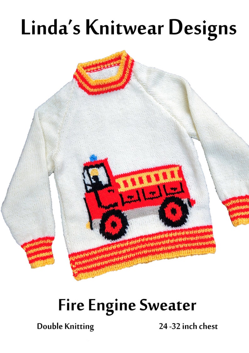 Children's Fire Engine/truck Motif Sweater, English Knitting Pattern ...