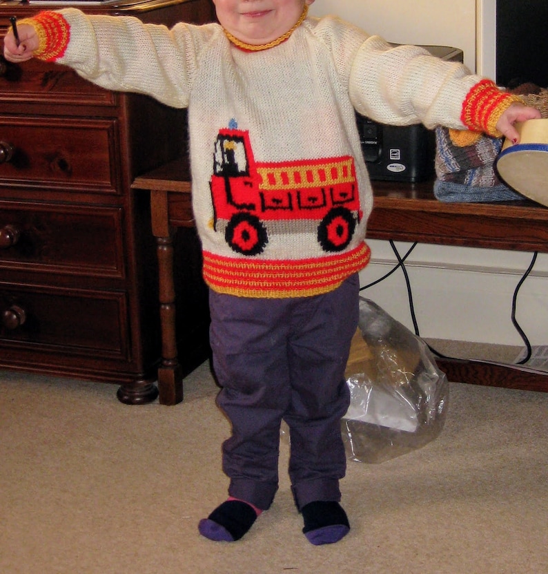 Children's Fire Engine/truck Motif Sweater Knitting Pattern, Sizes: 24 ...
