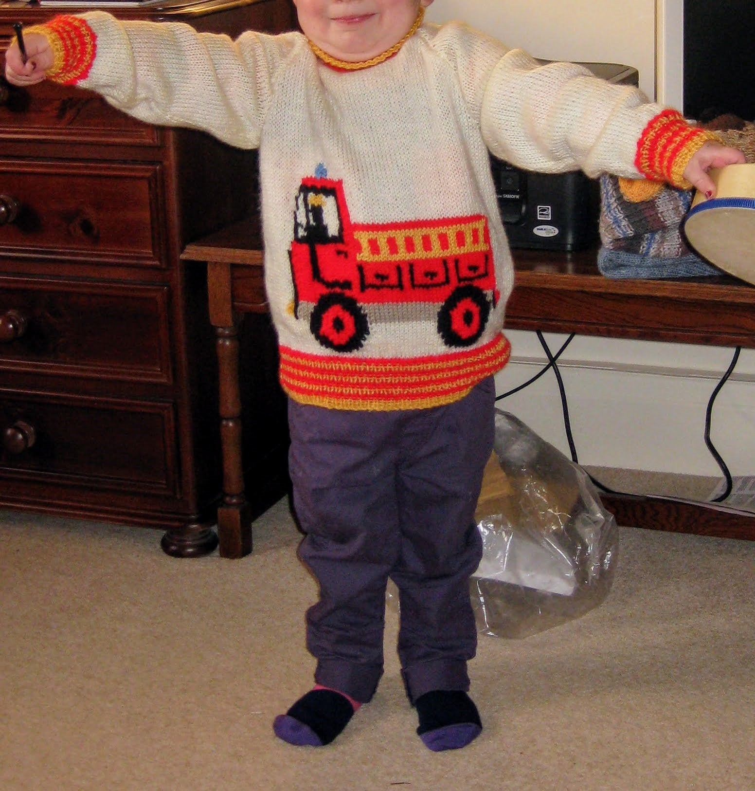 Children's Fire Engine/truck Motif Sweater, English Knitting Pattern ...