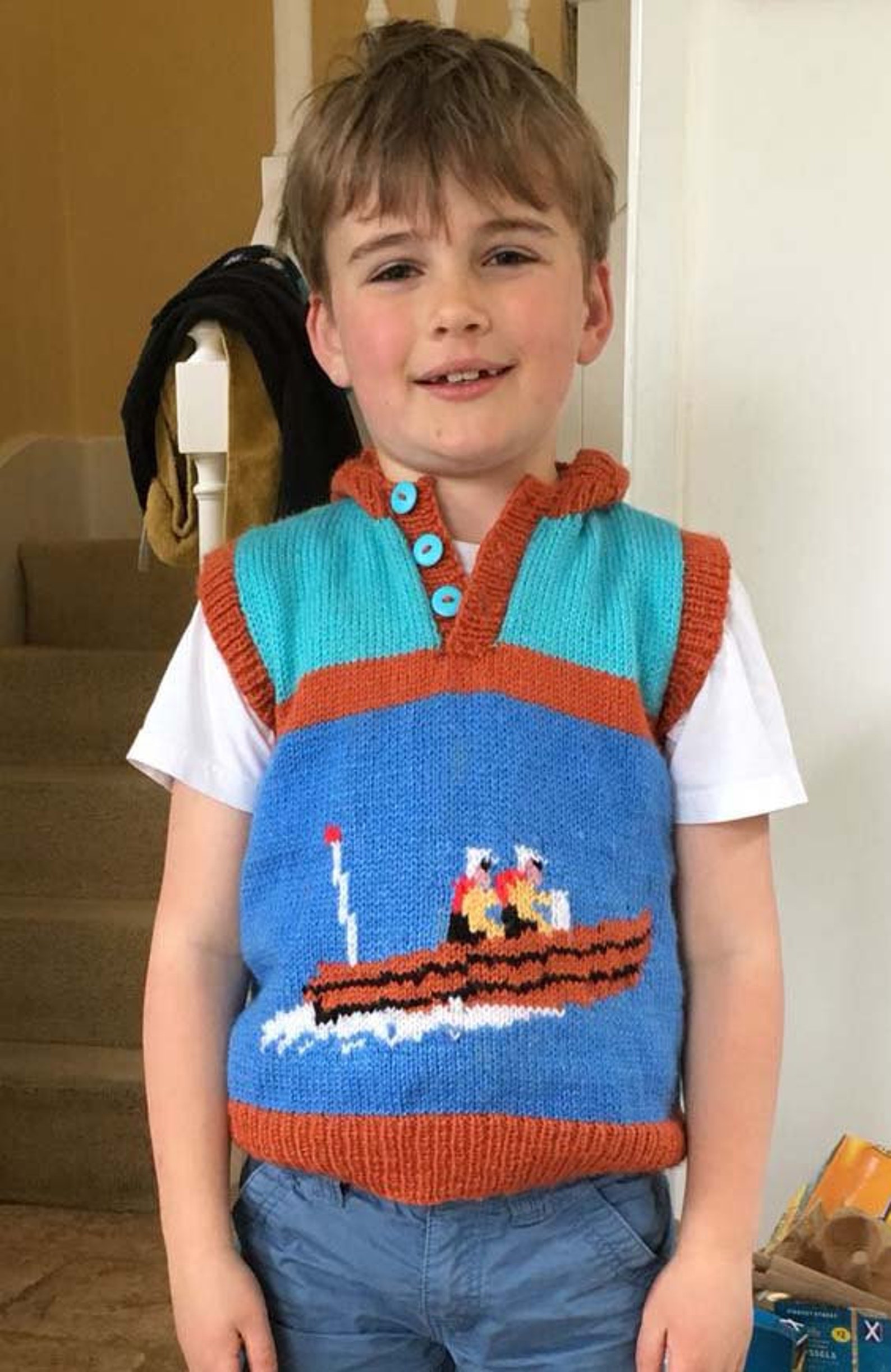 RNLI Lifeboat and Anchor Motifs Child's Hooded Sweater Knitting Pattern ...