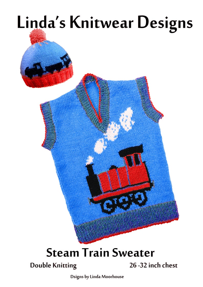 Children's Steam Train Motif Sweater, English Knitting Pattern, Sizes ...