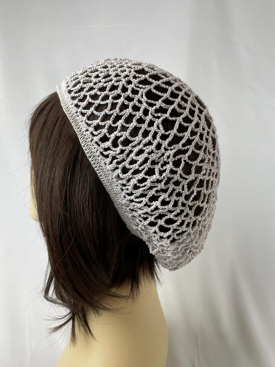 Snood - Lace Hair Net - Hand Crocheted in Silver/gray Cotton Thread - Etsy
