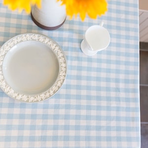 Blue Gingham Tablecloth With Ruffle – Farmhouse Cotton Table Cover for ...