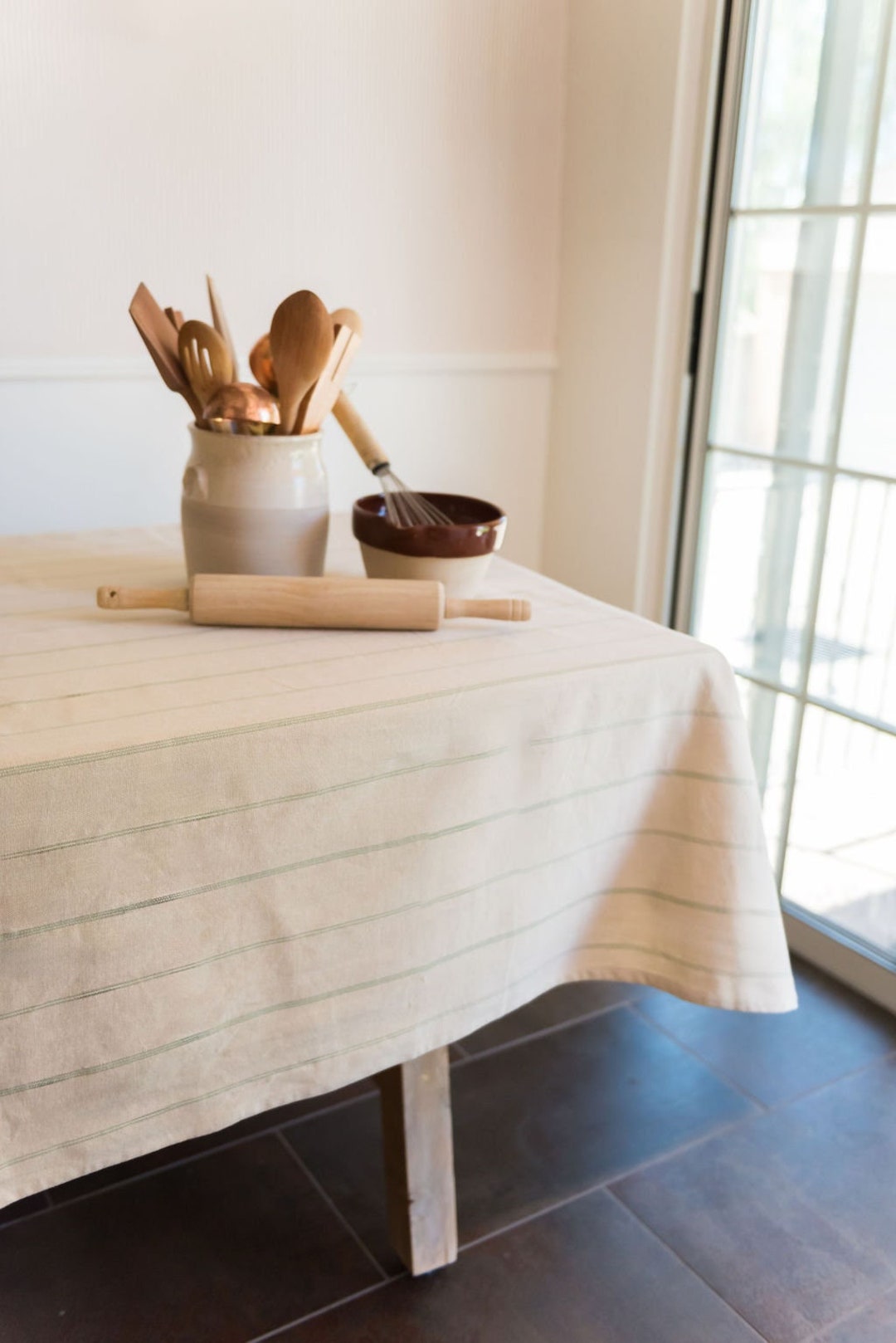 Striped Farmhouse Tablecloth - Green Tablecloth - Rectangular Table ...