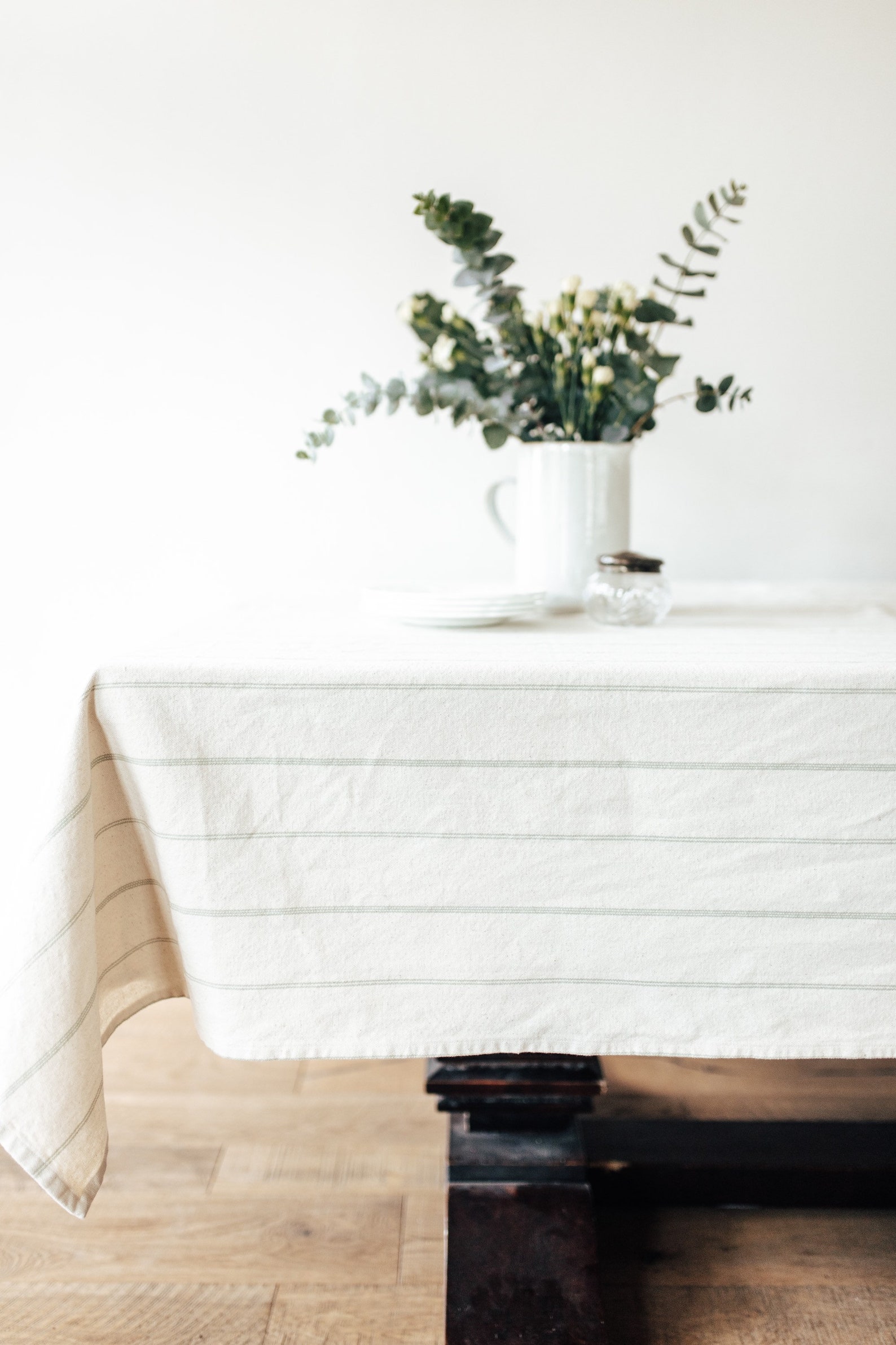 Green Striped Linen Tablecloth Simple Stripe Tablecloth | Etsy