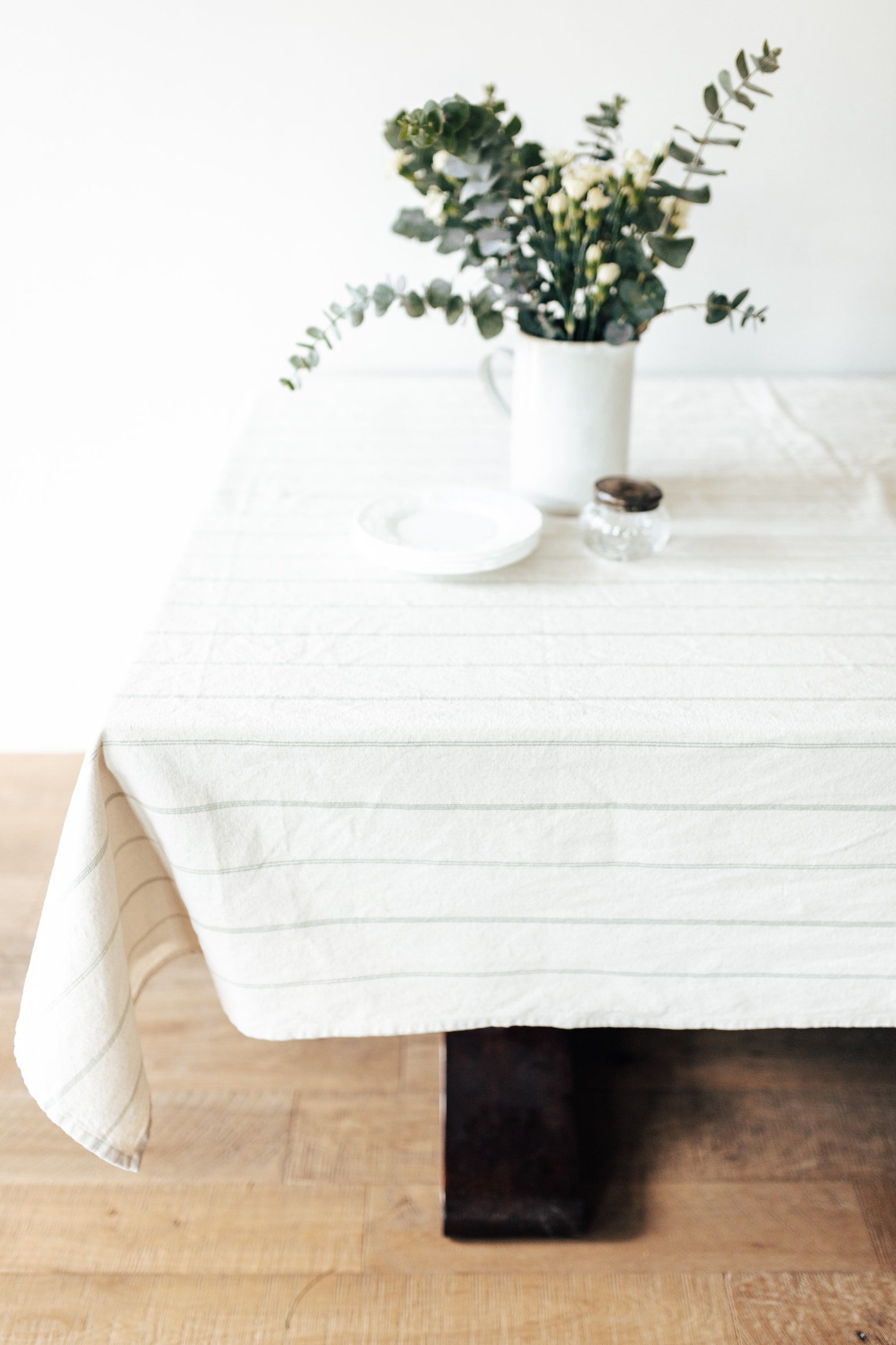 Green Striped Linen Tablecloth Simple Stripe Tablecloth | Etsy