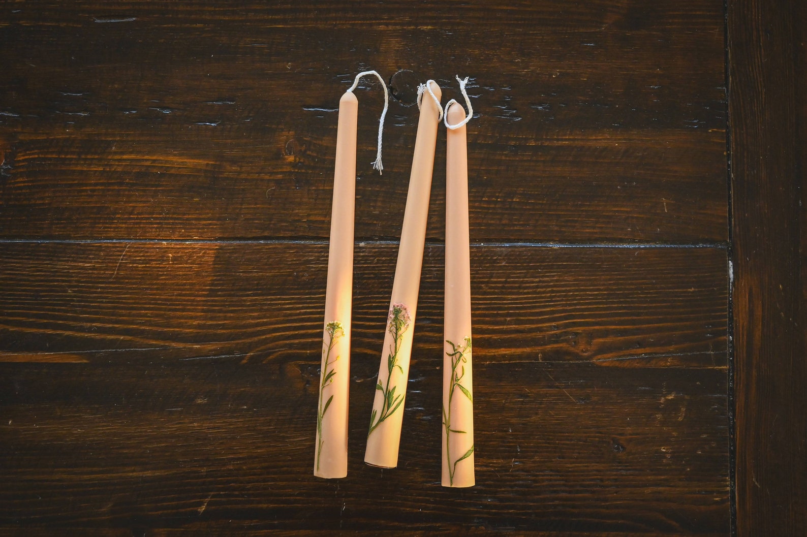 Floral Inlaid Tapered Candles - Set of 3 - Etsy
