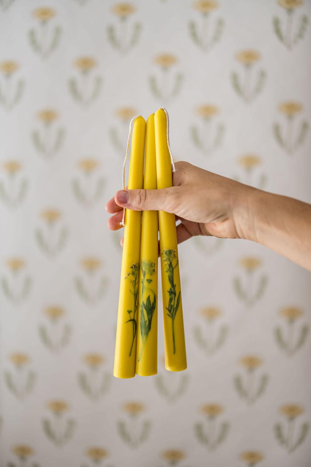 Yellow Floral Inlaid Tapered Candles- Set of 3 - Etsy