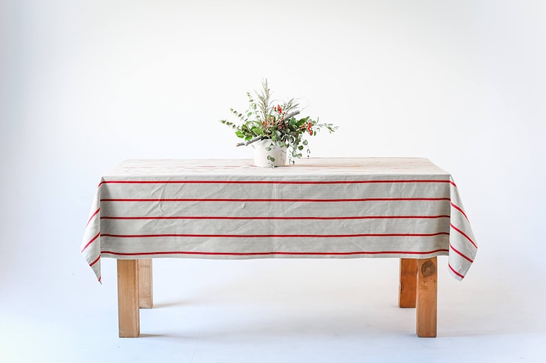 Striped Linen Tablecloth – European Cotton Flax Rectangular Dining ...