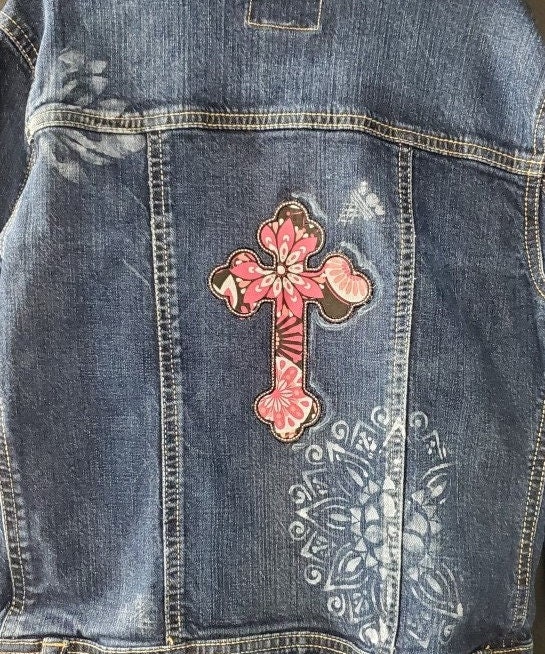 Denim Embroidered Cross Custom Jean Jacket for Women of Faith Womens ...