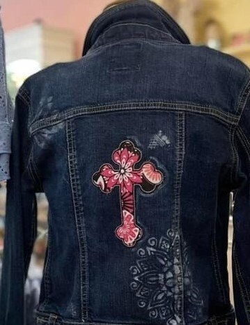 Denim Embroidered Cross Custom Jean Jacket for Women of Faith Womens ...