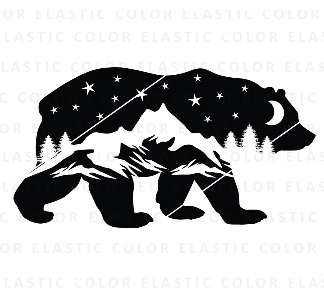 Mountain Bear Svg, Bear With Mountains Landscape and Stars, Mountain ...