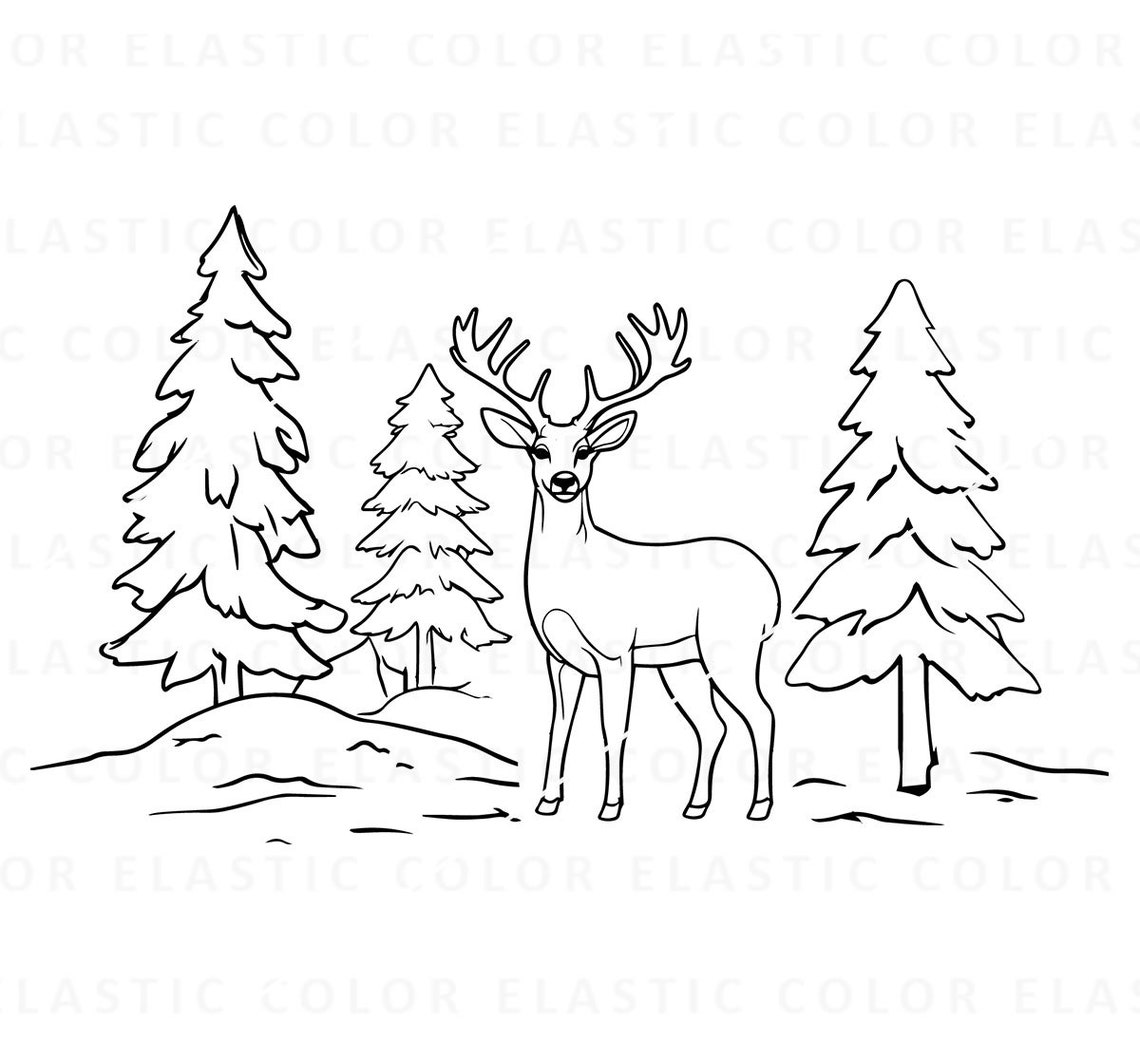 Christmas Deer Outline Svg, Chrismas Scene Outline Laser and Print ...