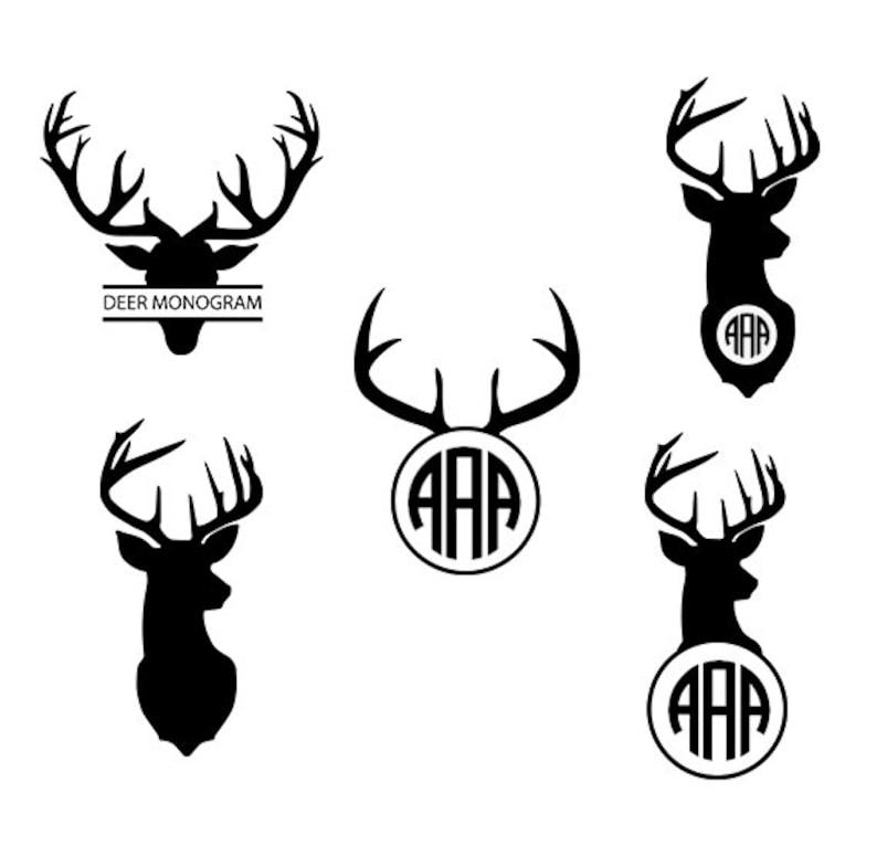 Deer Svg - Deer Monogram Clipart - Deer Head Silhouette - Antler Svg ...