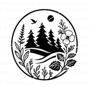Forest Svg, Landscape Svg, Pine Tree and Wild Flowers Svg, Nature Svg ...