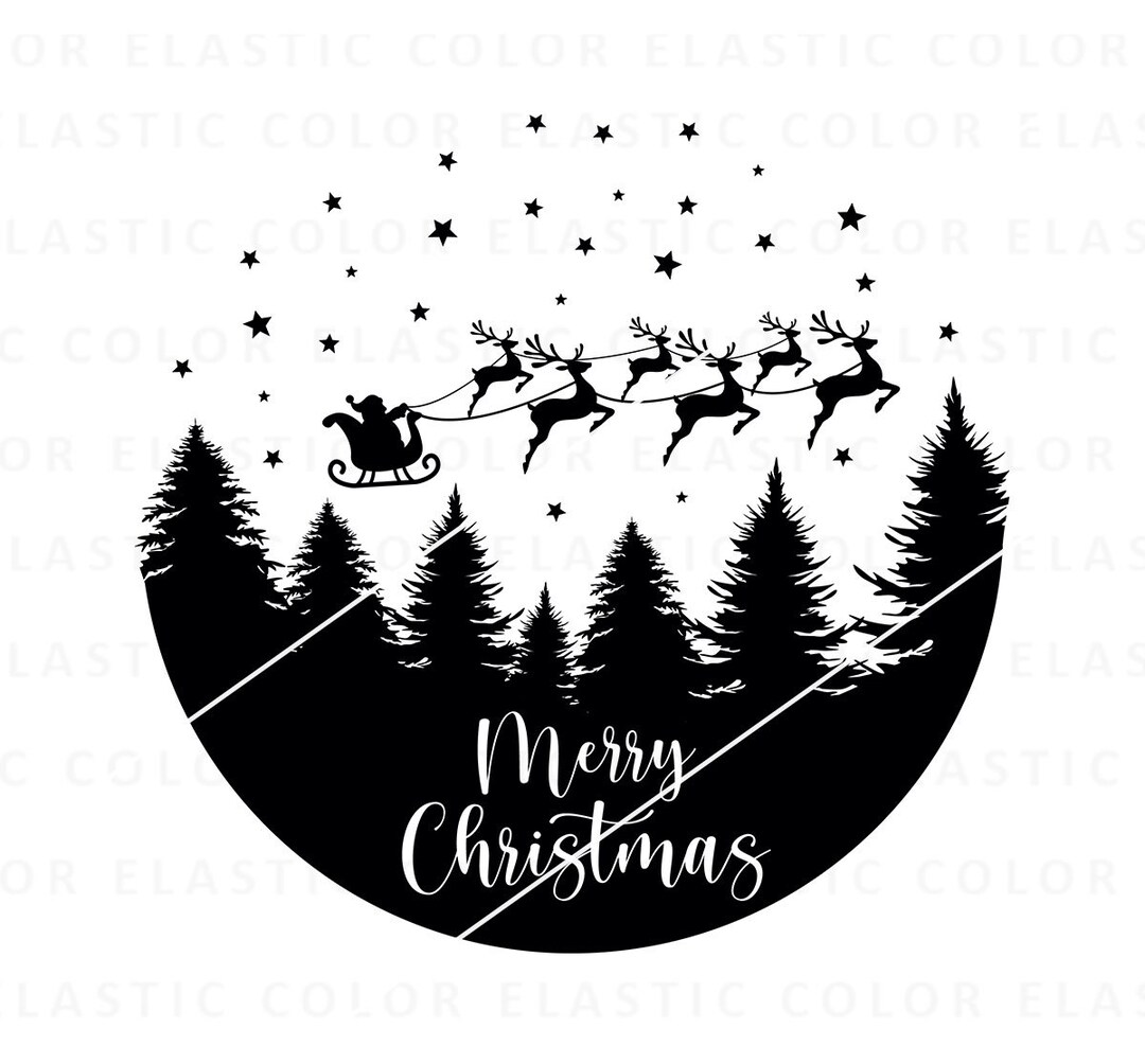 Christmas Round Sign Svg,christmas Trees and Flying Santa in Circle ...