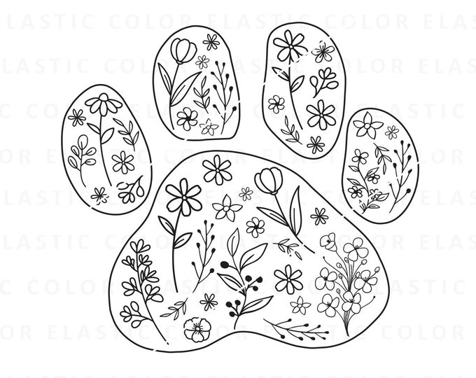 Floral Dog Paw Print SVG Paw Print SVG Dog Lover Dog Mom Floral Paw ...