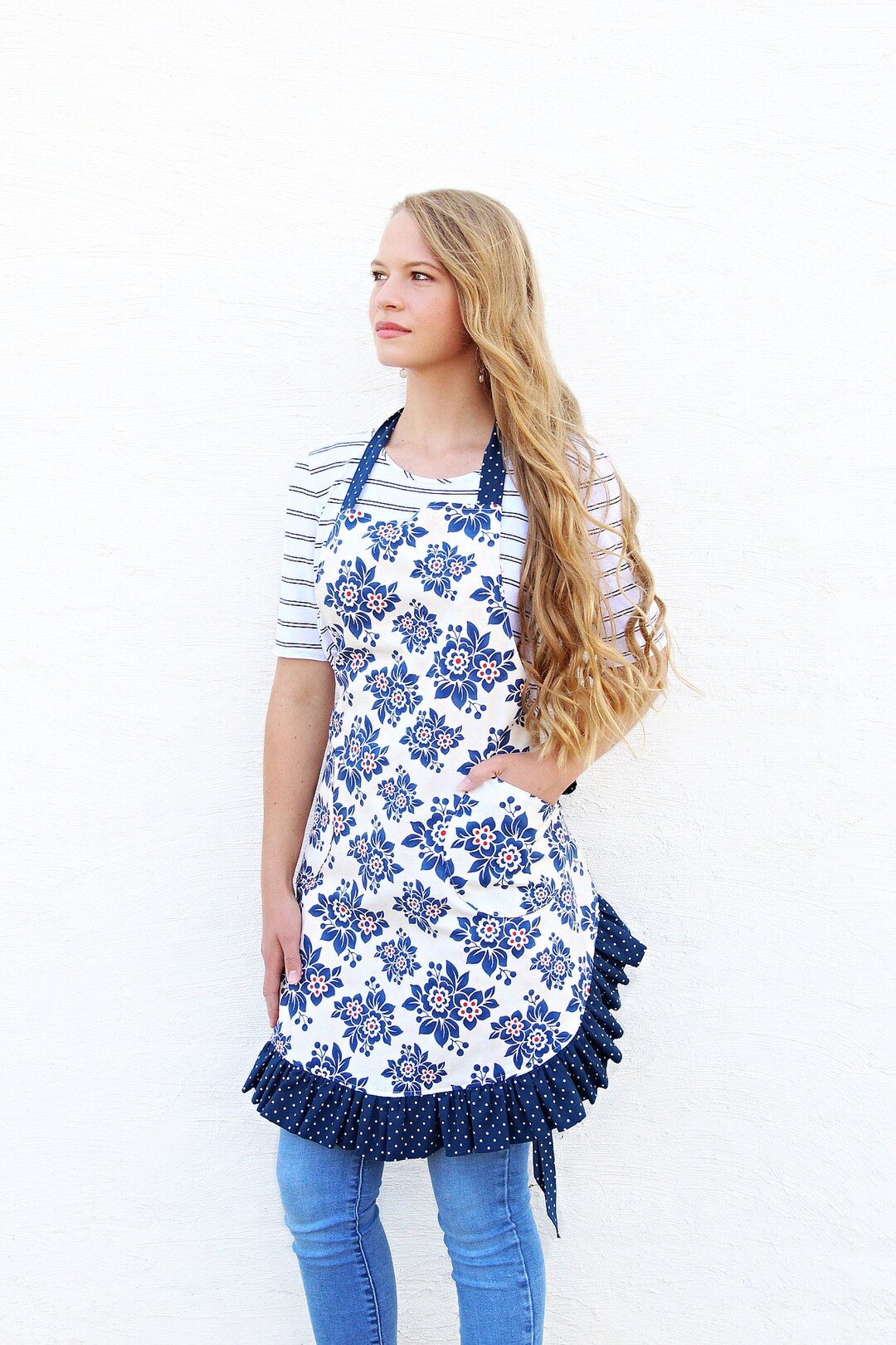 Reversible Two-Sided Premium Cotton Apron Two Aprons in One Women who ...