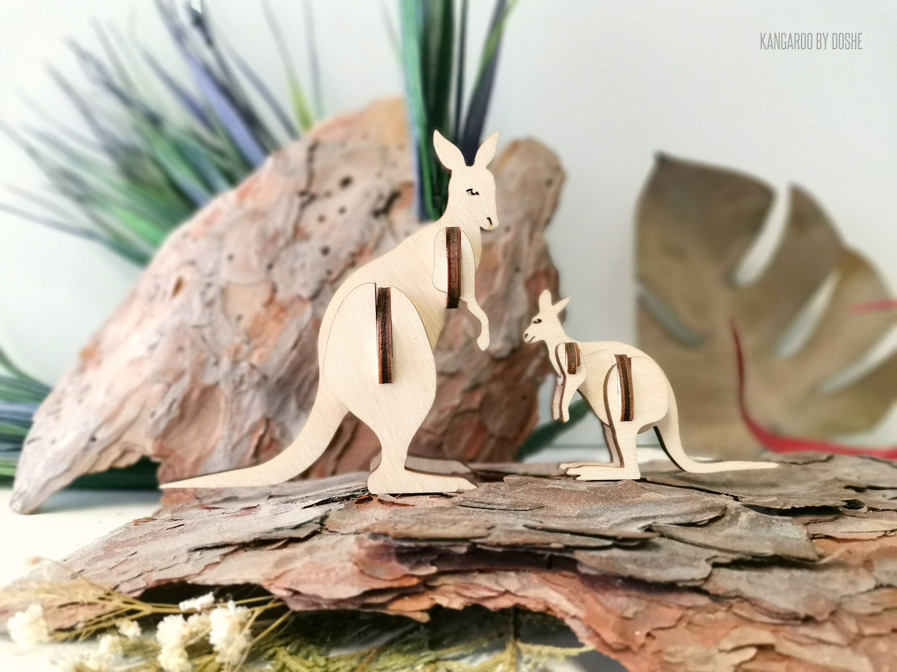 KANGAROO Laser cut wood Miniature animals Tropical Nursery | Etsy