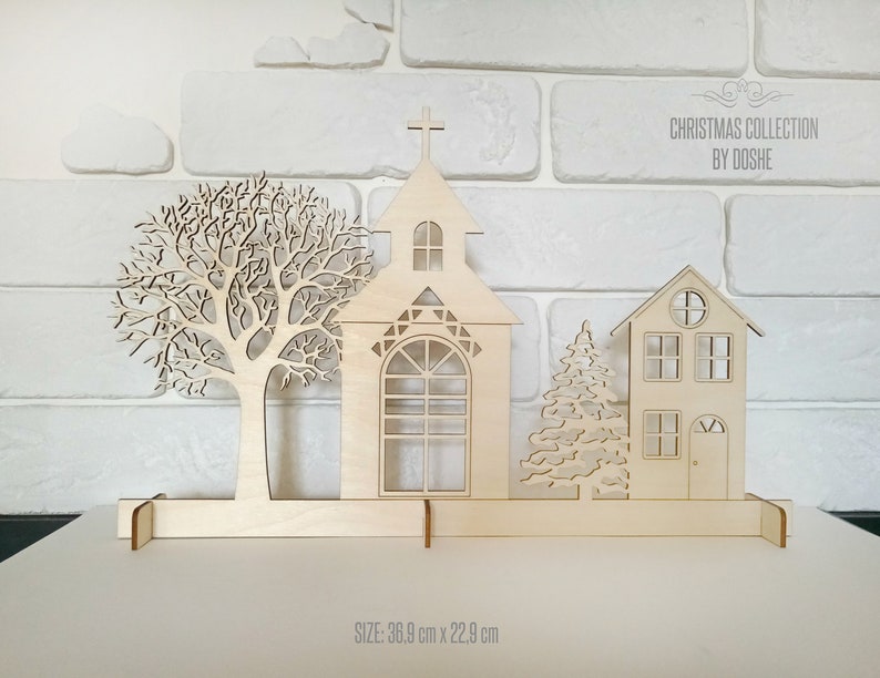 Christmas VILLAGE HOUSES Laser cut wood Lighthouse decor | Etsy