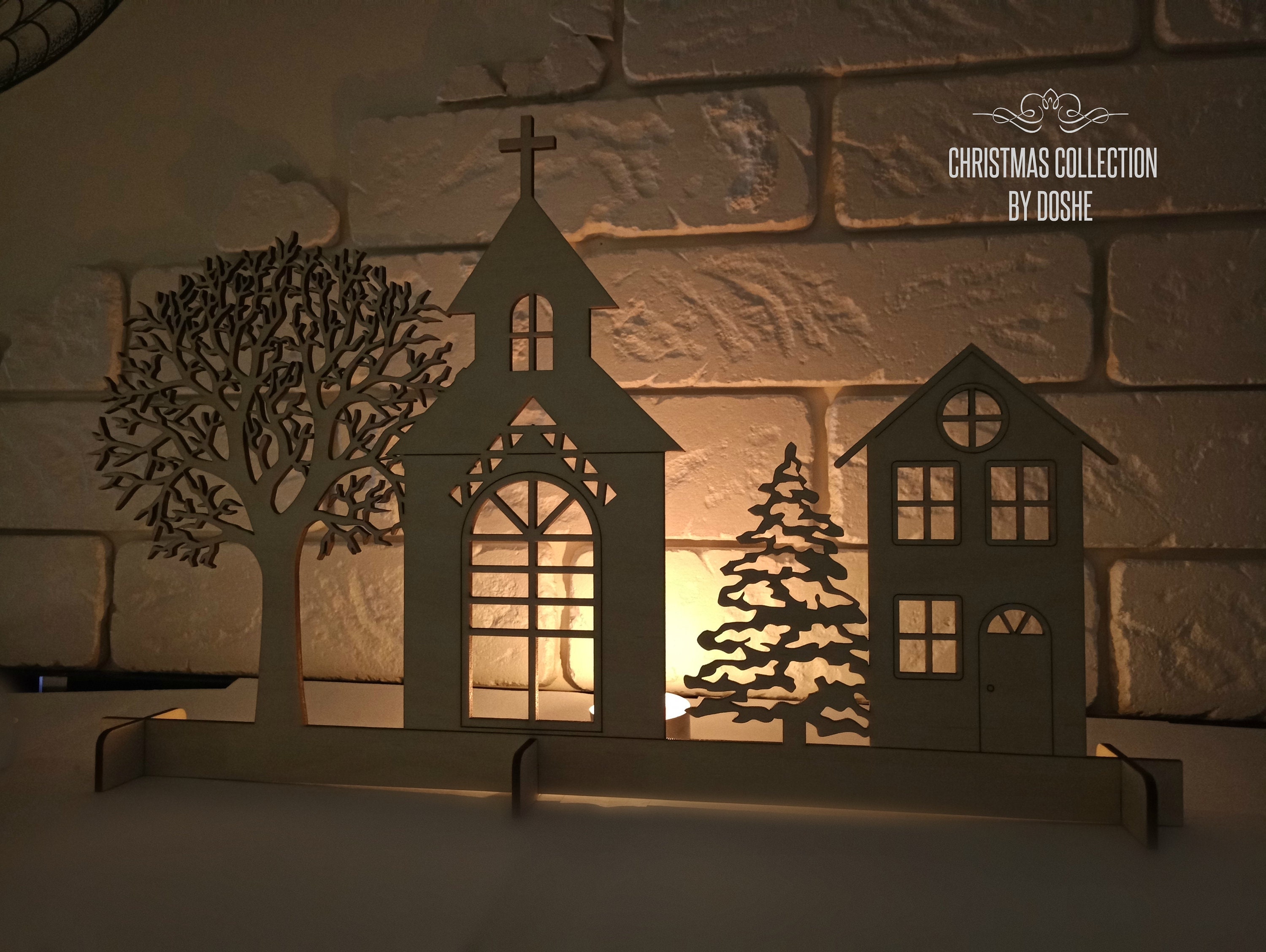 Christmas VILLAGE HOUSES Laser cut wood Lighthouse decor | Etsy