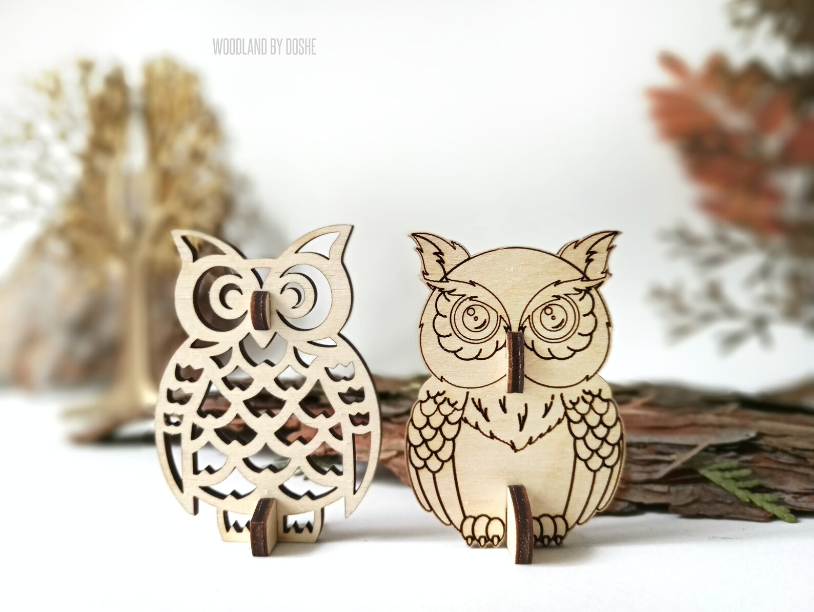 OWL Figurine Woodland Nursery decor Laser cut wood | Etsy
