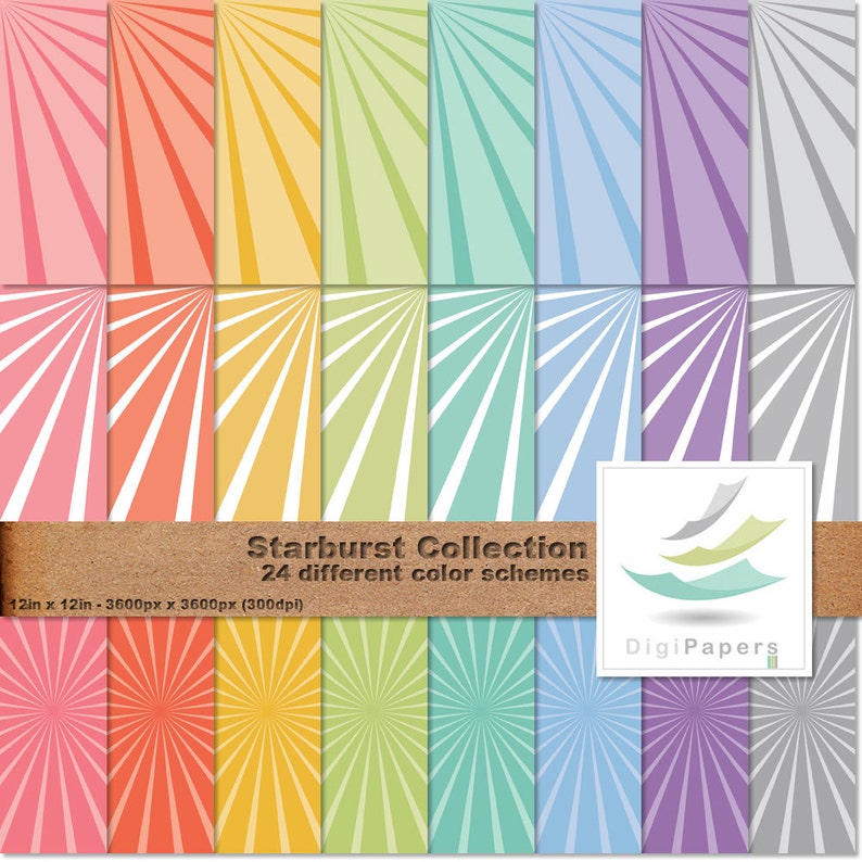Starburst Pattern Scrapbooking Digital paper Pack for | Etsy