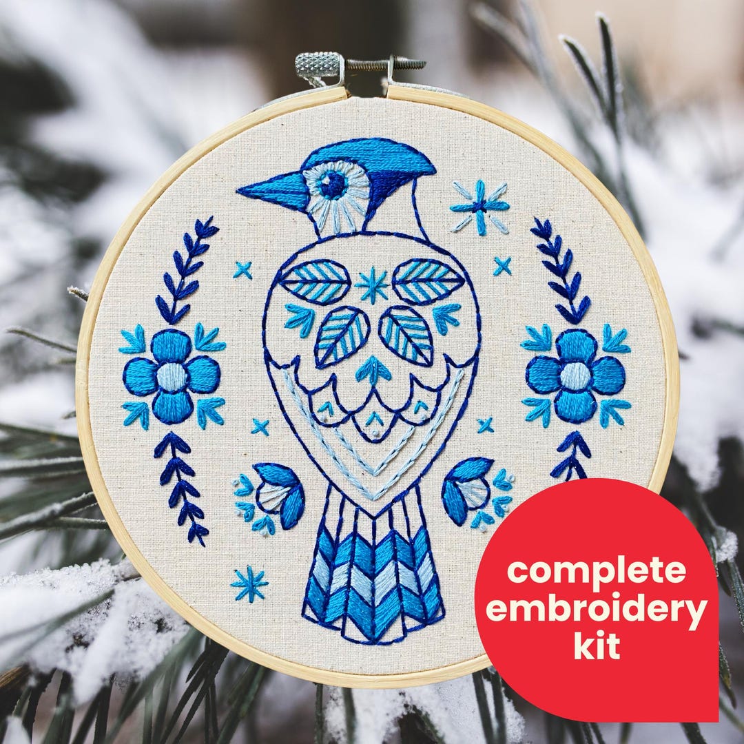 Blue Jay Complete Embroidery Kit - DIY, Beginner Friendly, Gifts for ...