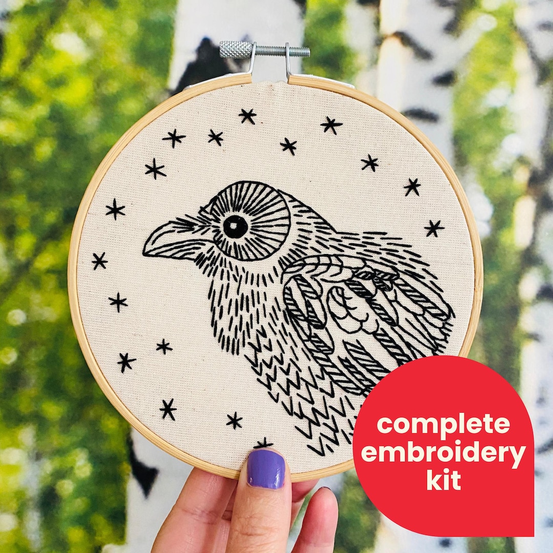 Raven Embroidery Kit: Beginner DIY Craft, Nevermore Poem - Etsy