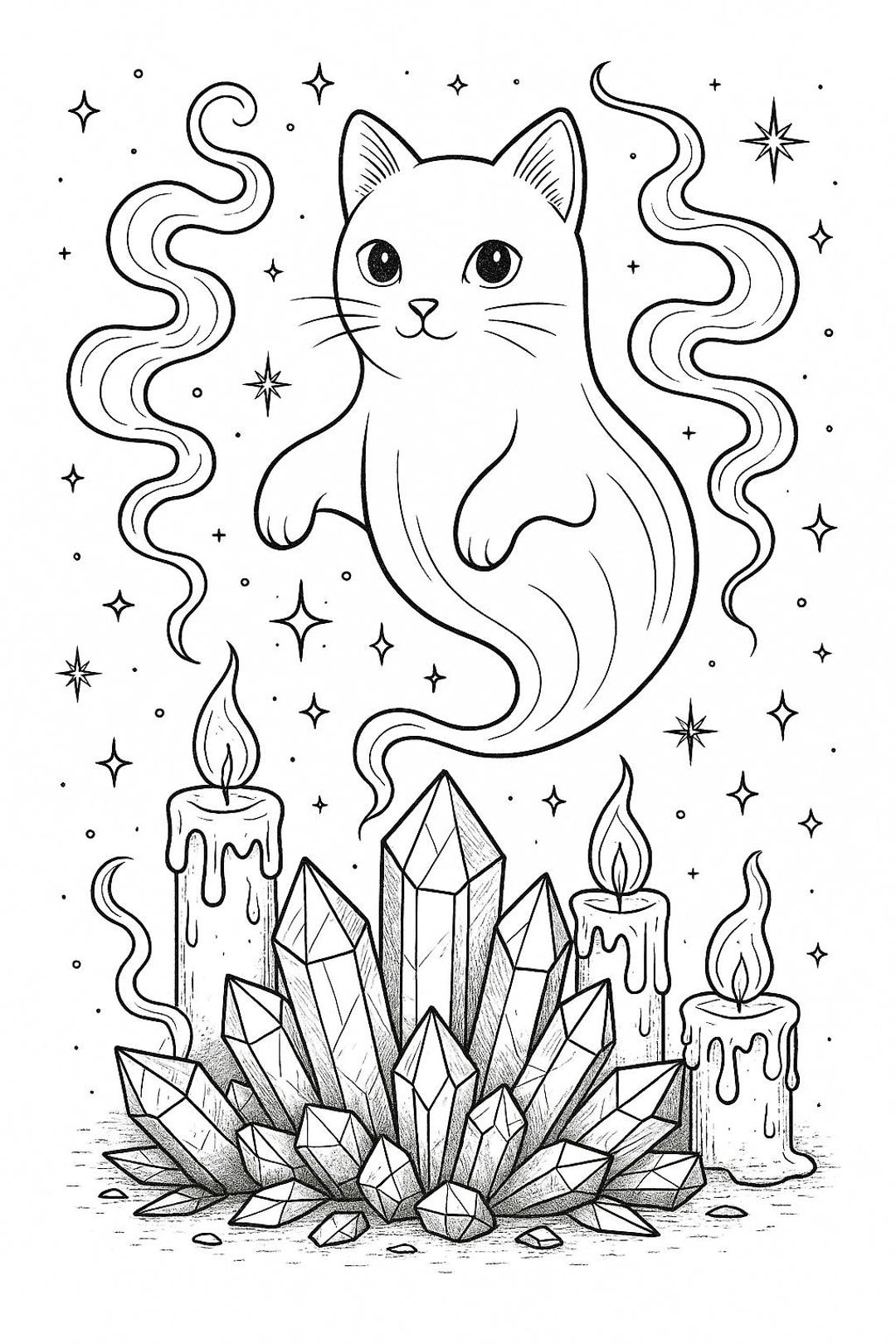 Crystal Ghost Cat Coloring Page – Magical Halloween Spirit Printable - Etsy