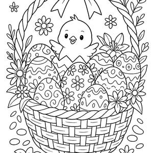 Printable Easter Eggs & Baby Chick | Spring Holiday Coloring Sheet ...
