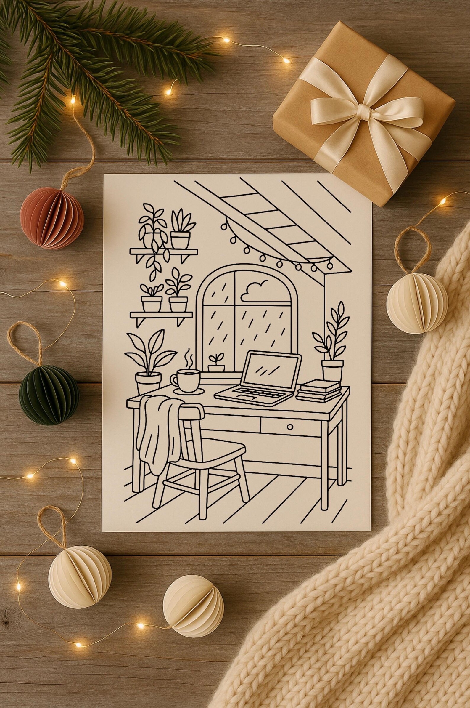 Cozy Desk Adult Coloring Page | Work From Home Scene (instant Download ...