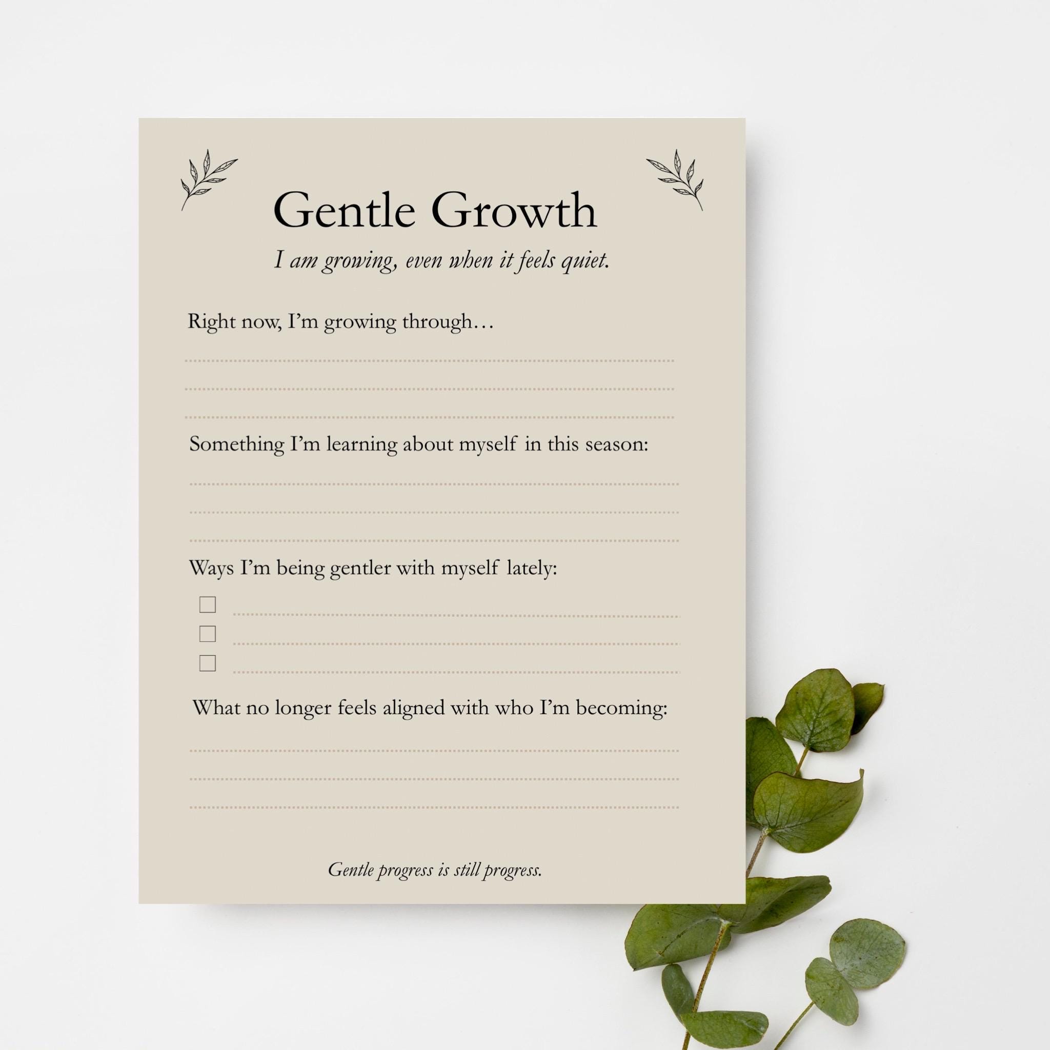 Gentle Growth Reflection Page | Printable Self-care Journal Page ...