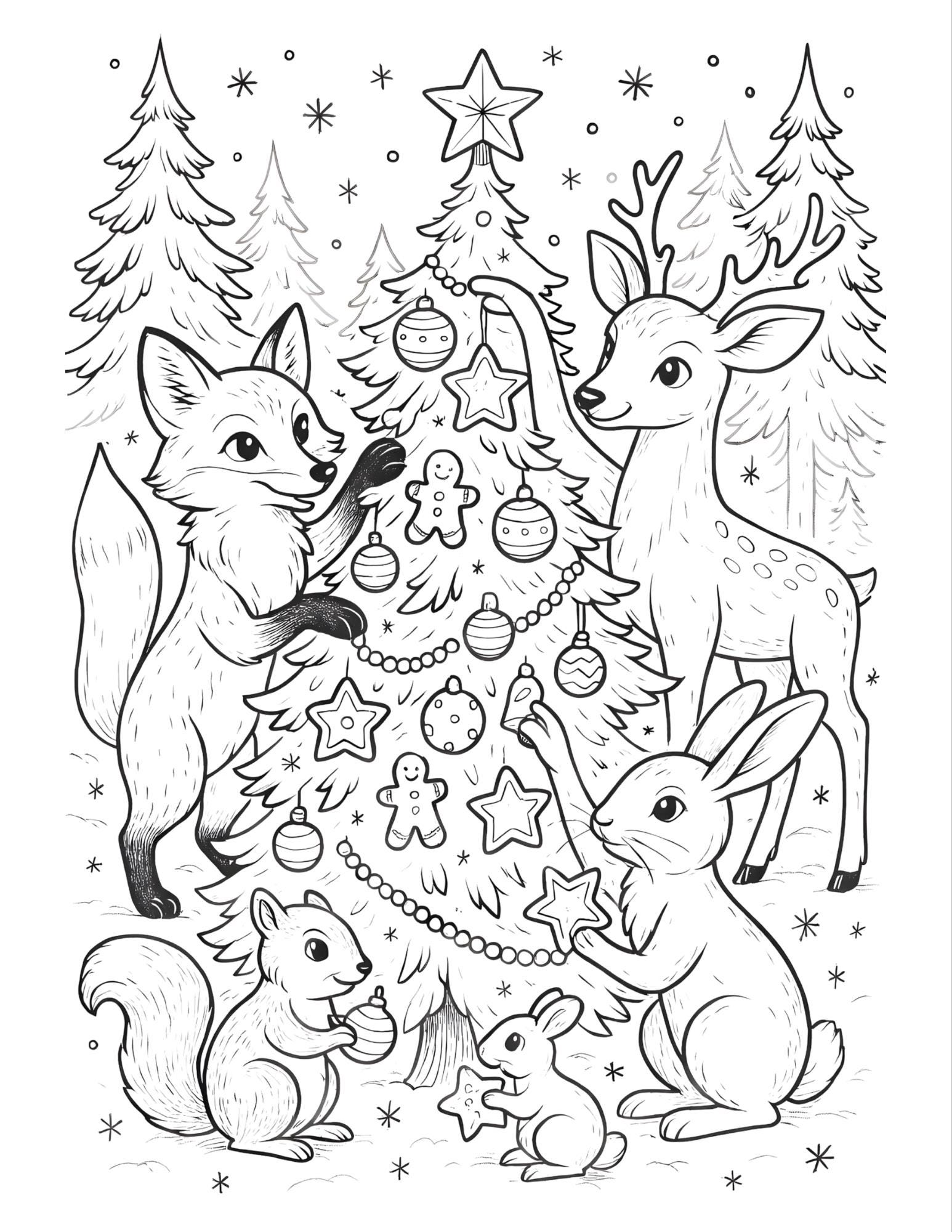 Woodland Christmas Coloring Page – Holiday Printable (PNG Download) - Etsy