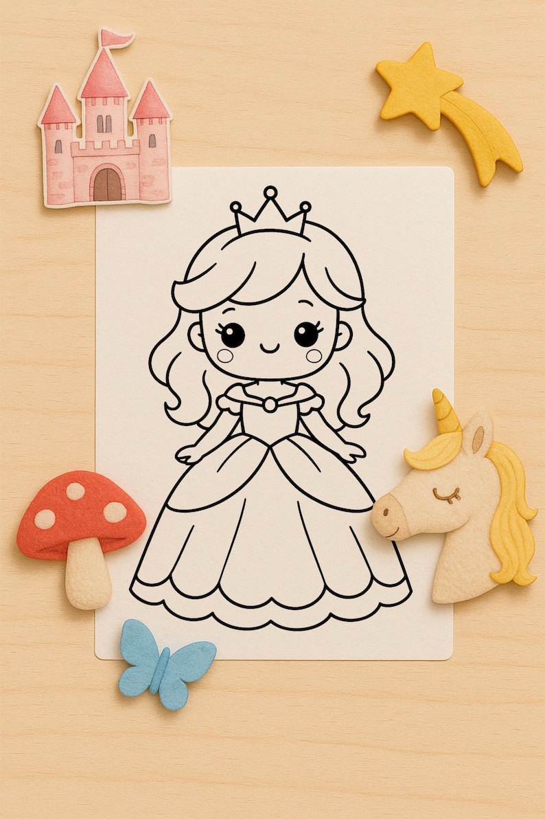 Pagina da colorare di una principessa carina per bambini - Foglio da ...