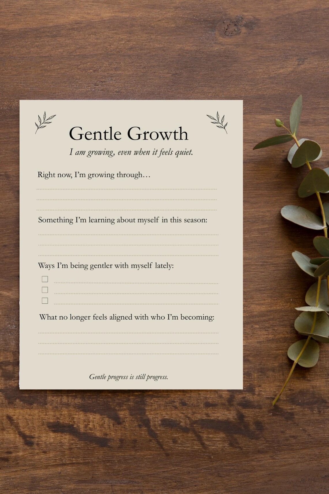 Gentle Growth Reflection Page | Printable Self-care Journal Page ...