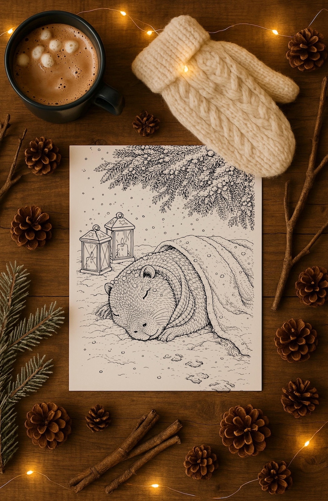 Sleeping Winter Capybara Coloring Page, Cozy Animal Under Blanket ...