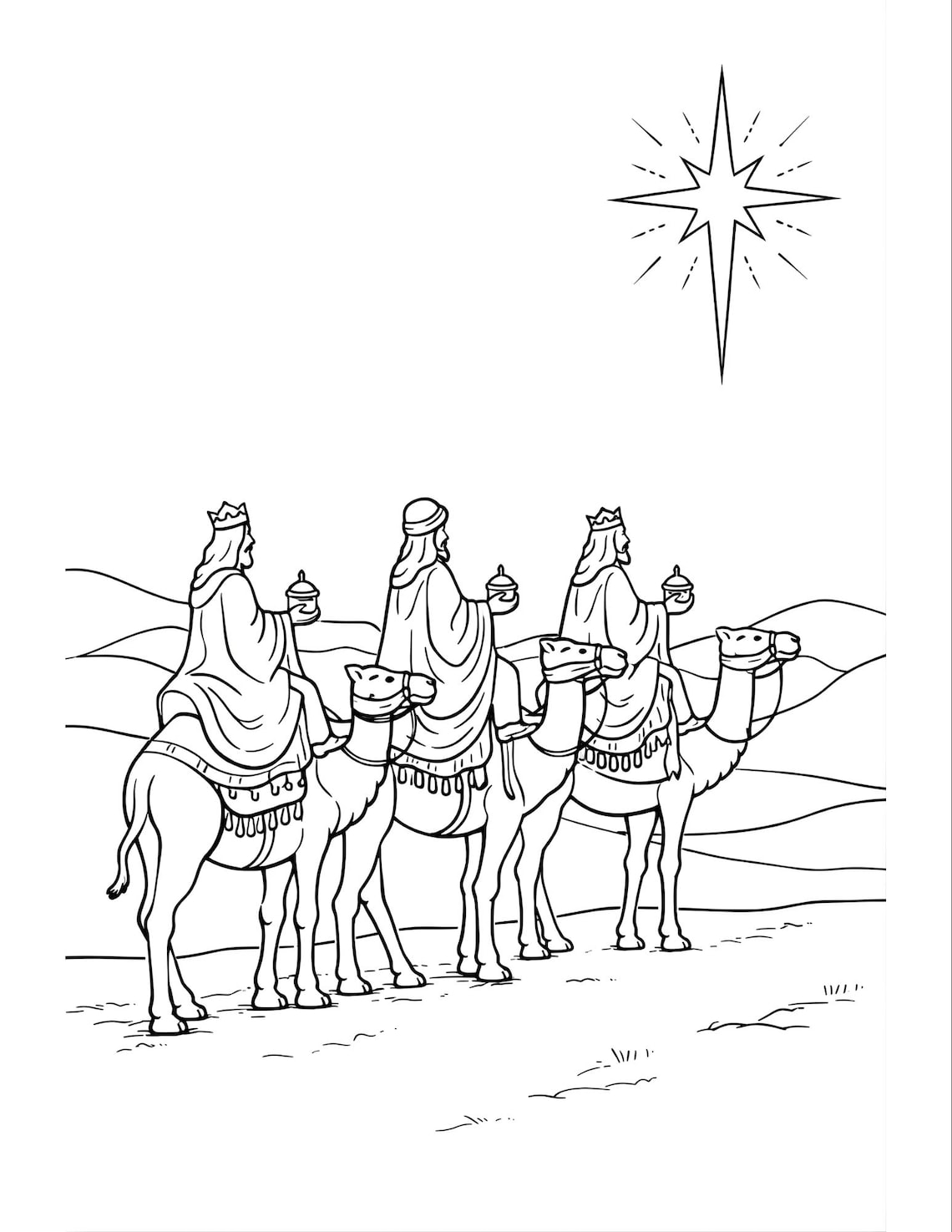 Three Wise Men Coloring Page | Nativity Scene, Epiphany Craft (digital ...
