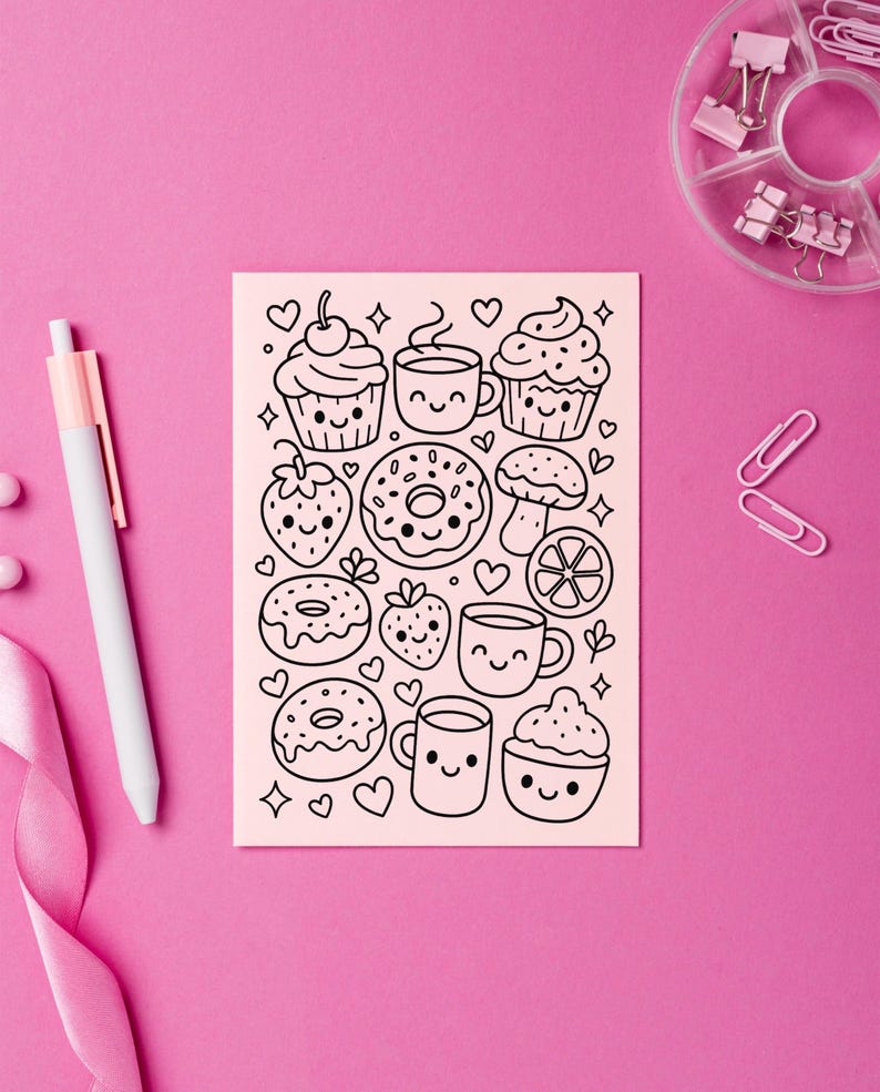 Kawaii Food Coloring Page – Sweet Treats Printable (PNG) - Etsy