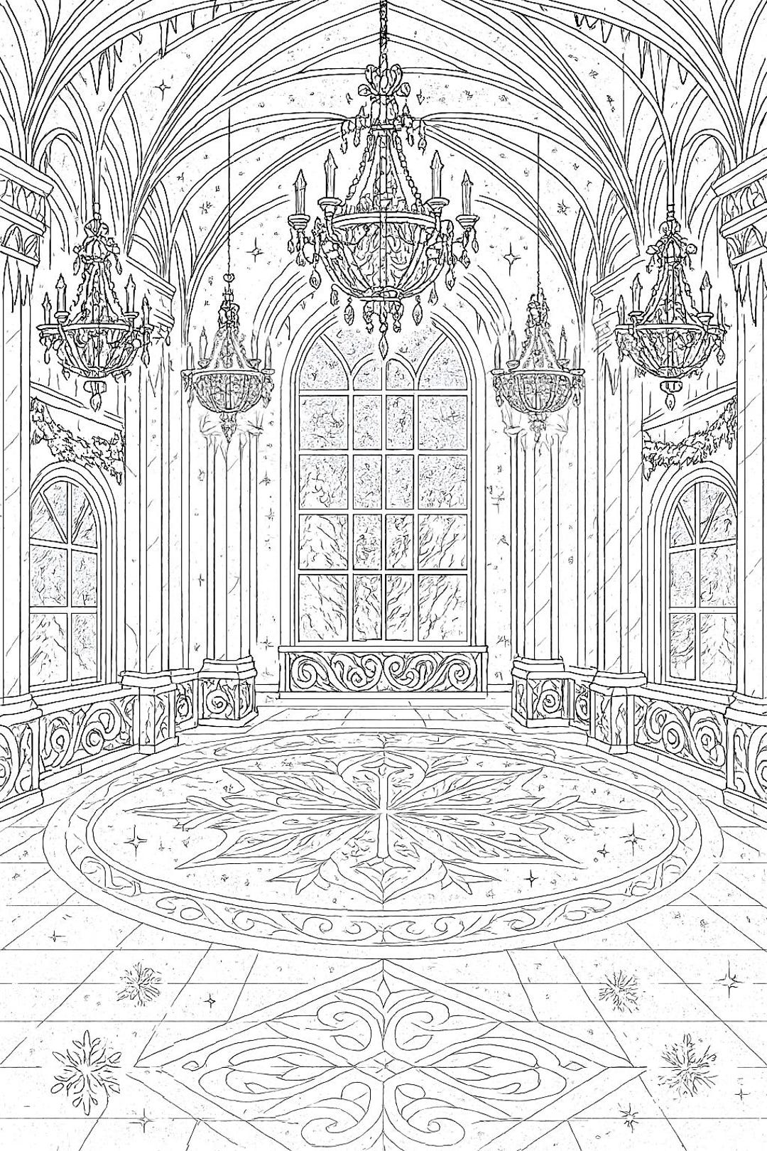 Enchanted Winter Ballroom Coloring Page – Printable Winter Coloring ...