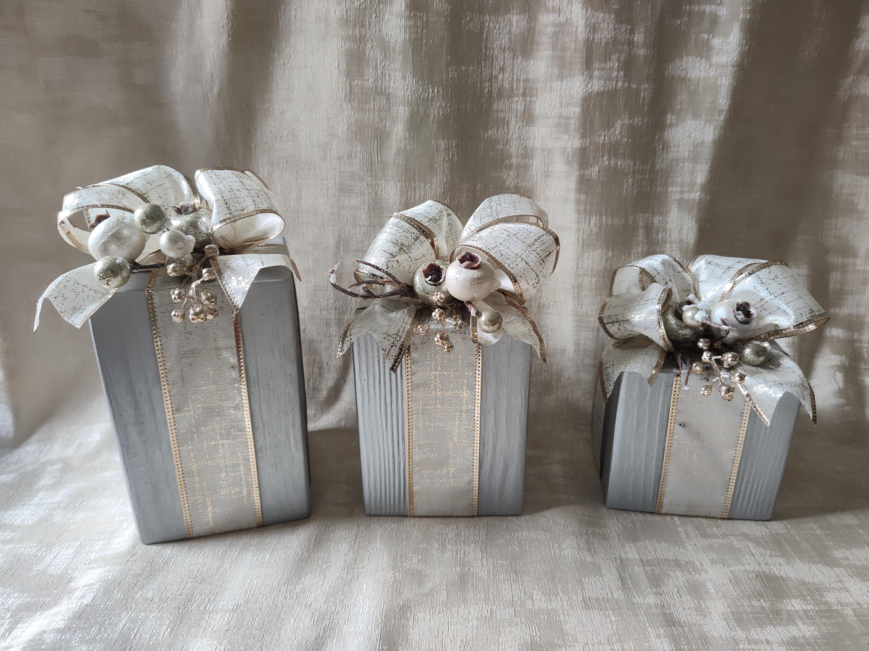 Set of 3 Solid Wood Christmas Presents, Christmas Decor, See Color ...