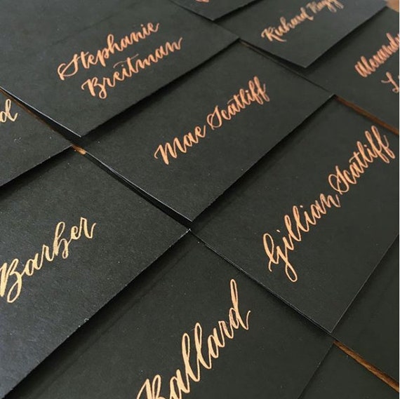 Black Calligraphy Place Cards | Etsy