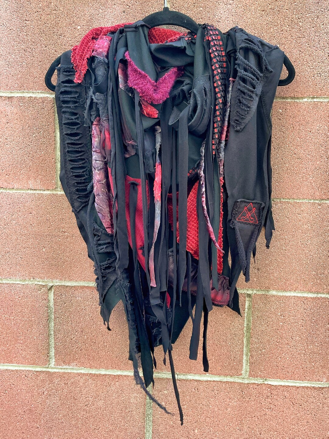Black Scarf, Black and Red Scarf, Distressed Scarf, Postapocalyptic ...