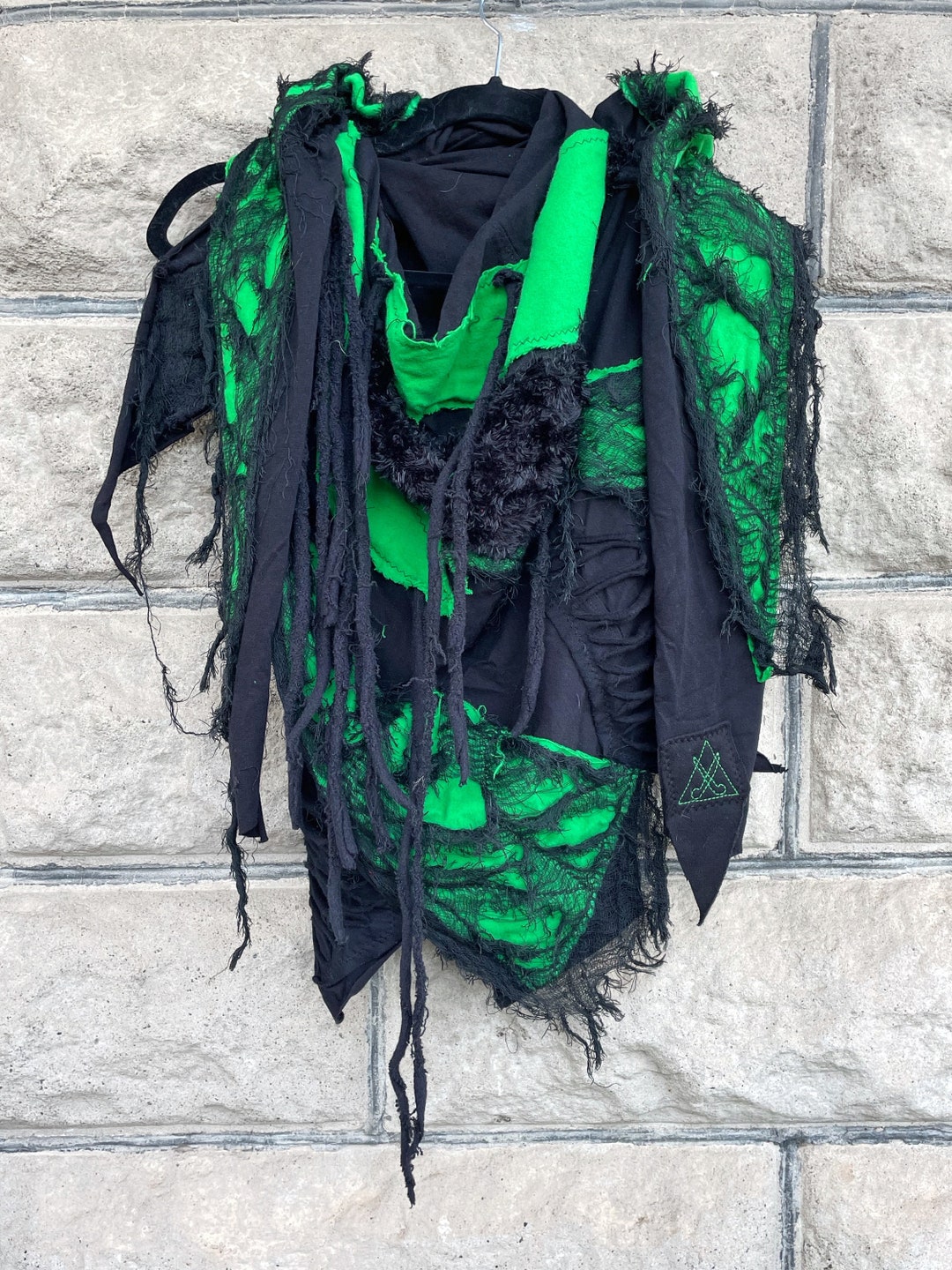 Black and Green Scarf, Rave Festival Scarf, Distressed Scarf ...