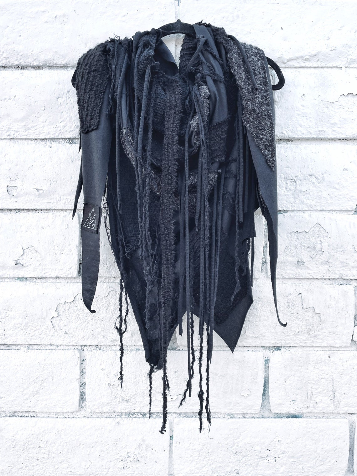 Handcrafted Distressed Black Triangle Scarf: Cyberpunk Burning Man ...