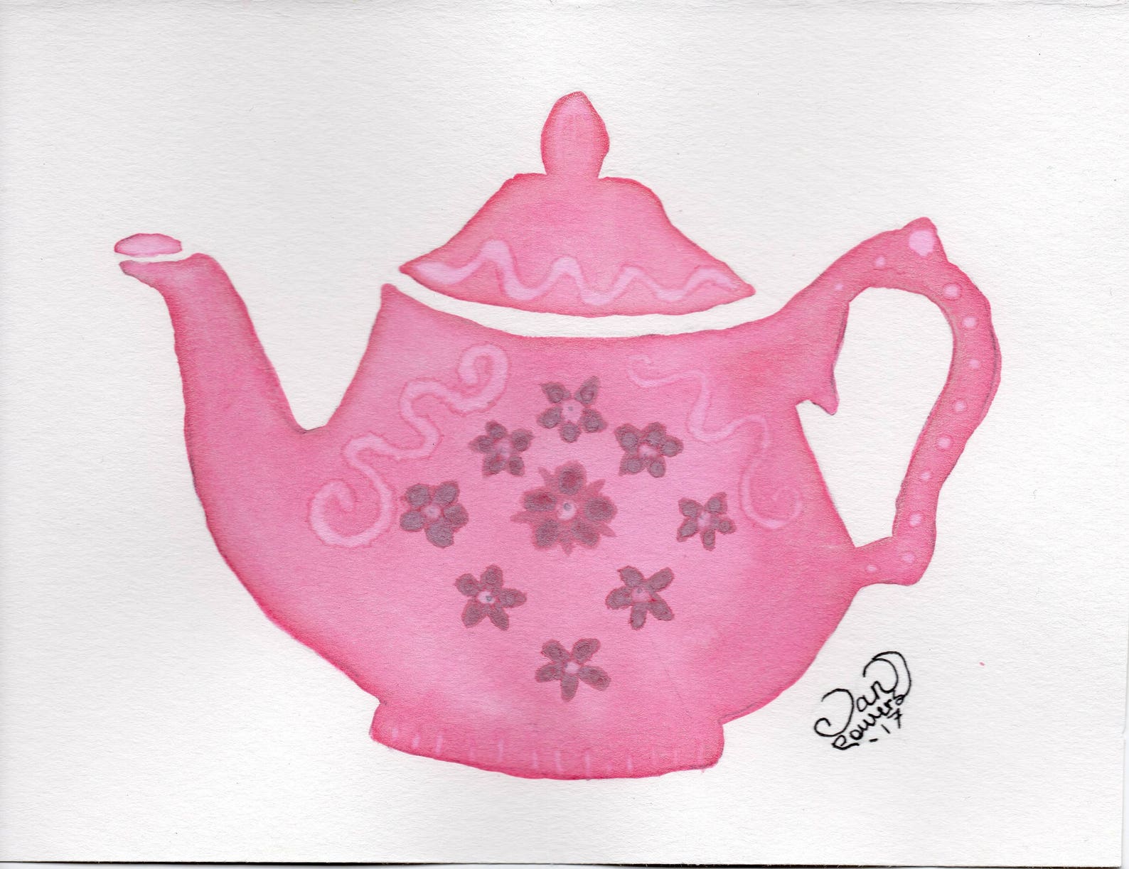 Vintage Pink Teapot Watercolor Print Retro Kitchen Art - Etsy